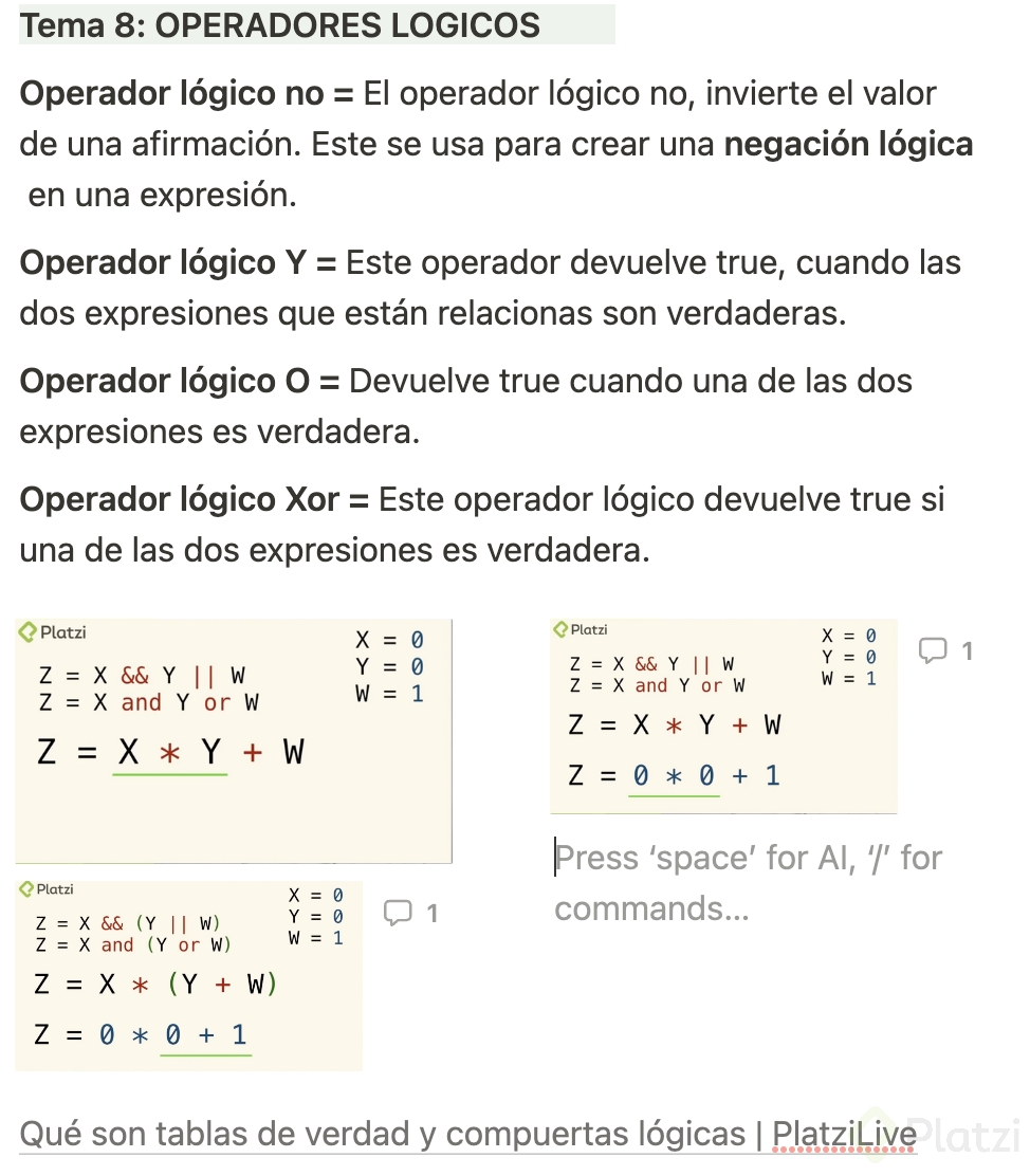 Operadores lógicos - Platzi